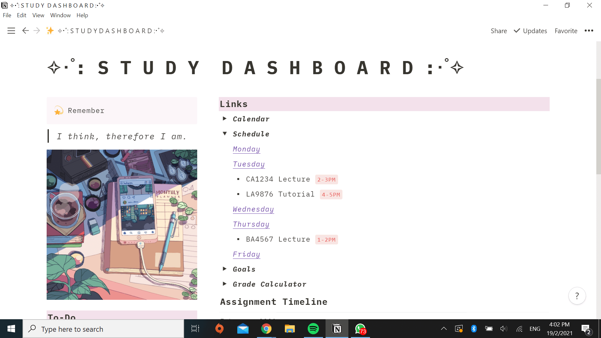 aesthetic university study semester tracker/dashboard | Notion Everything