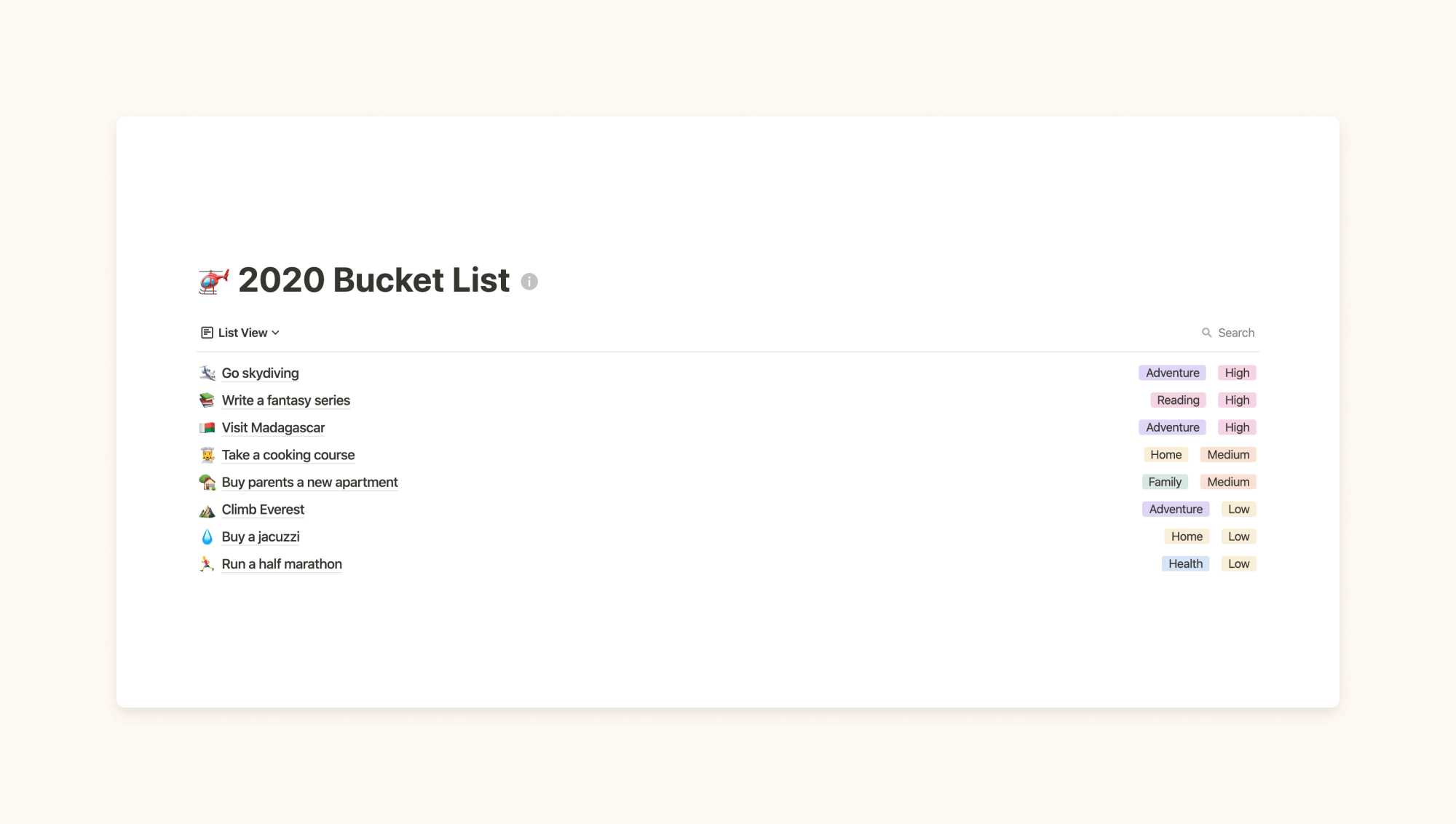 2020 Bucket List Notion Everything