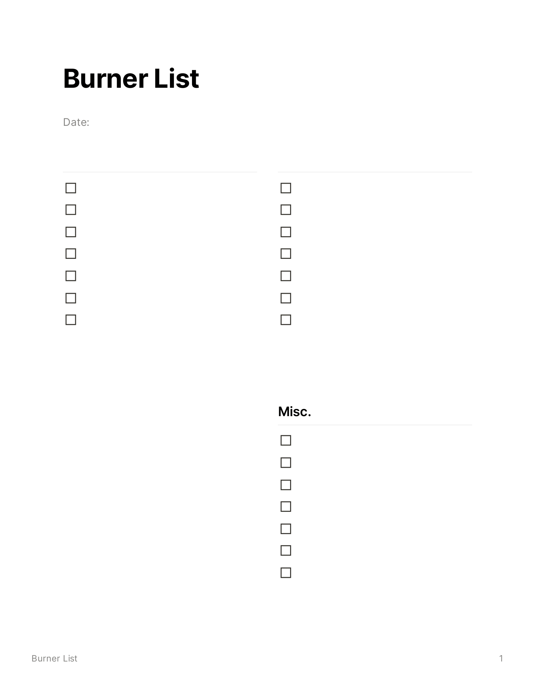 Burner List | Notion Everything