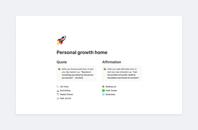 Personal growth home | Notion Everything