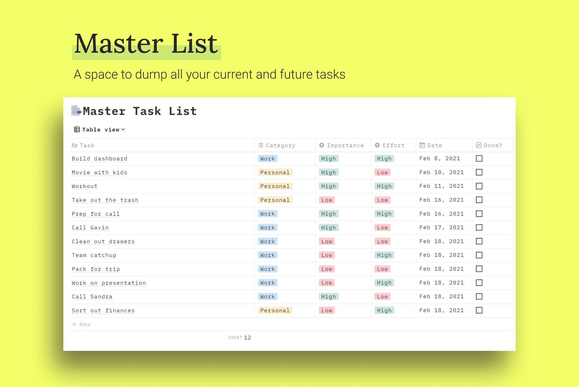 Spatial Task List | Notion Everything