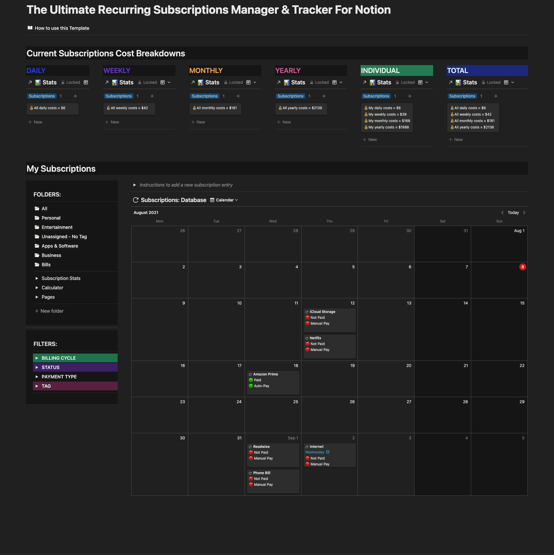 Best Recurring Subscriptions Tracker & Manager For Notion | Notion Everything
