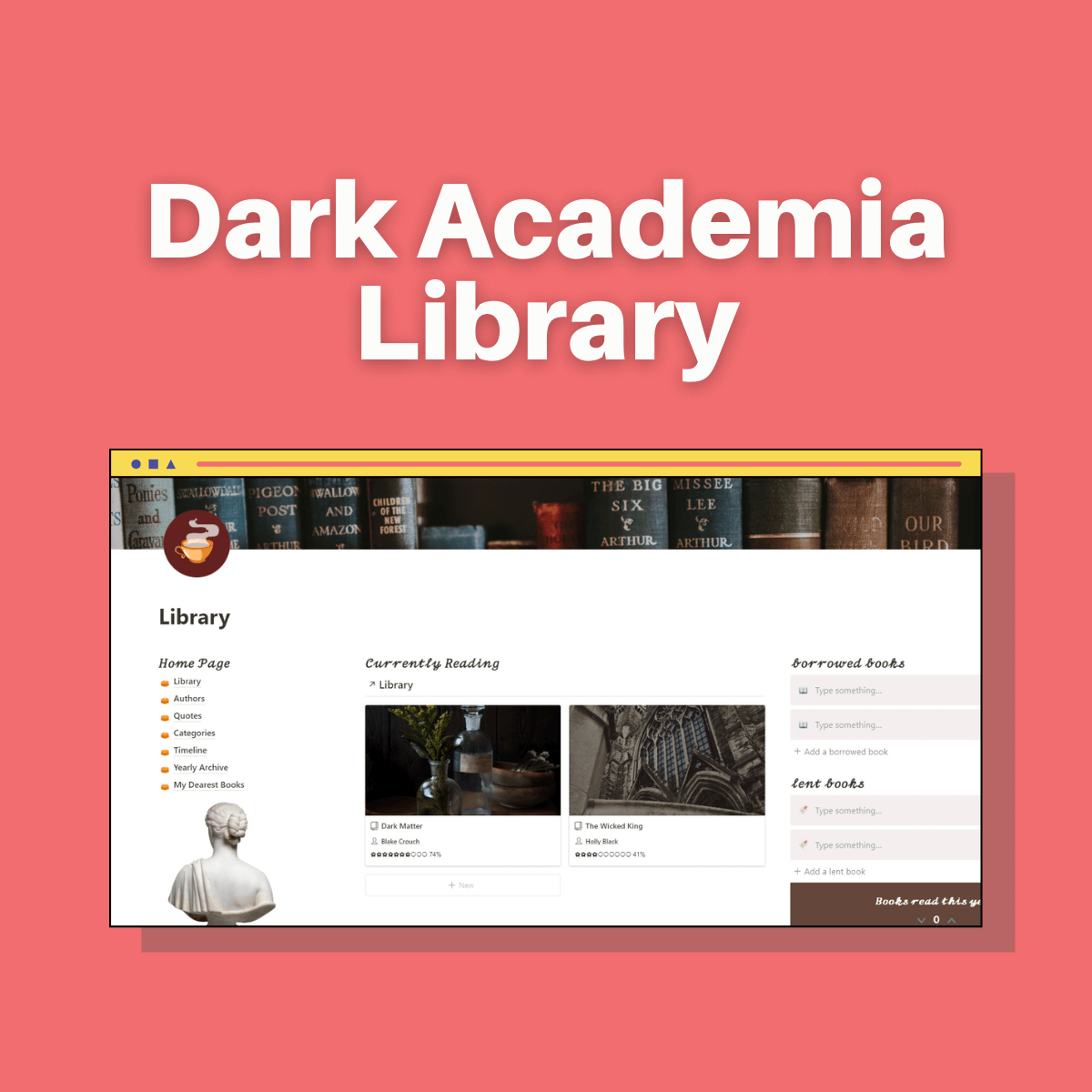 Dark Academia Library Template | Notion Everything