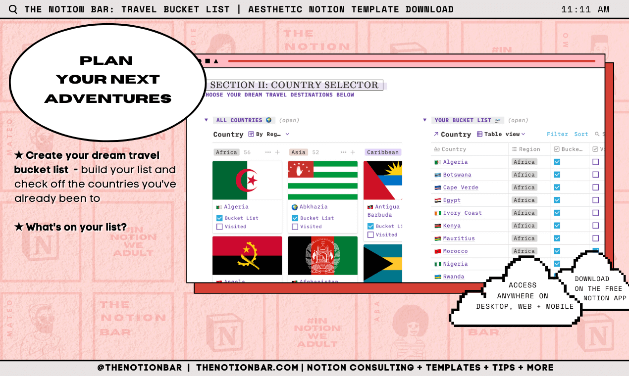 Travel Bucket List & Trip Planner | Aesthetic Notion Template Download ...