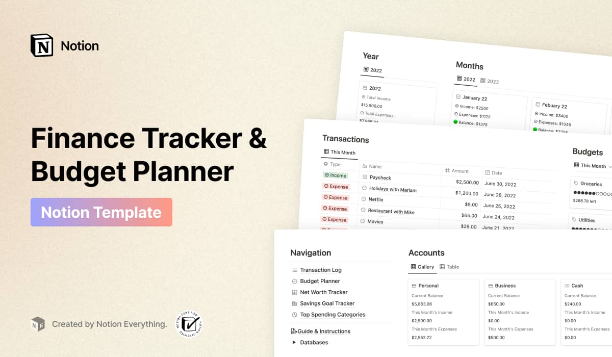 Finance Tracker Budget Planner Notion Template Notion Everything