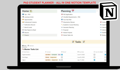 Notion Template for PhD Students 2022 | All in one Notion Organizer ...