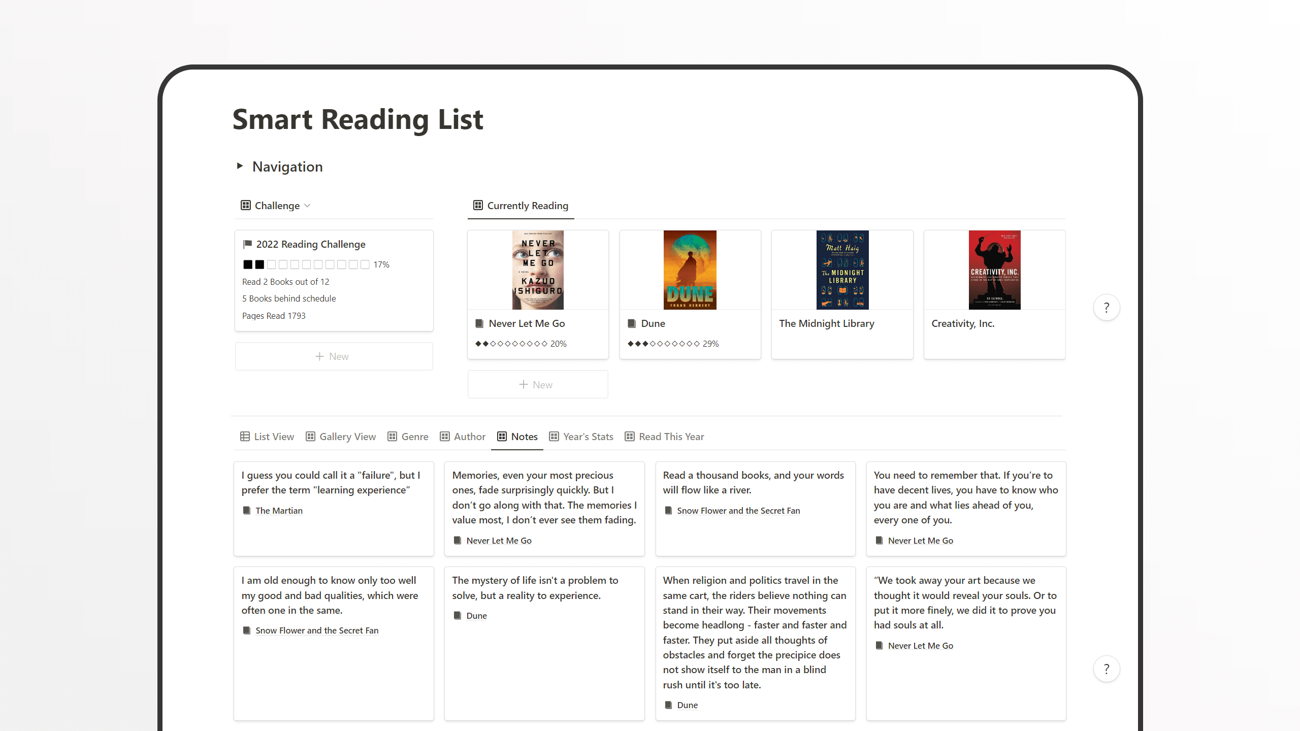 Smart Reading List Notion Template | Notion Everything