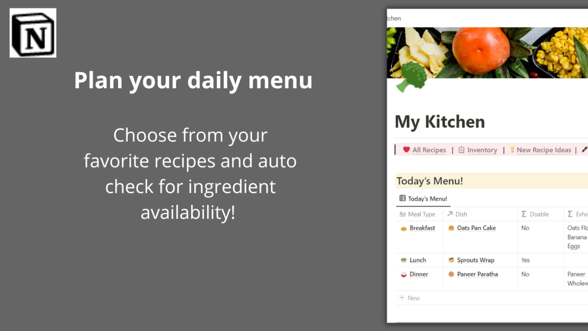 Kitchen Inventory Management & Meal Planning Notion Template | Notion ...