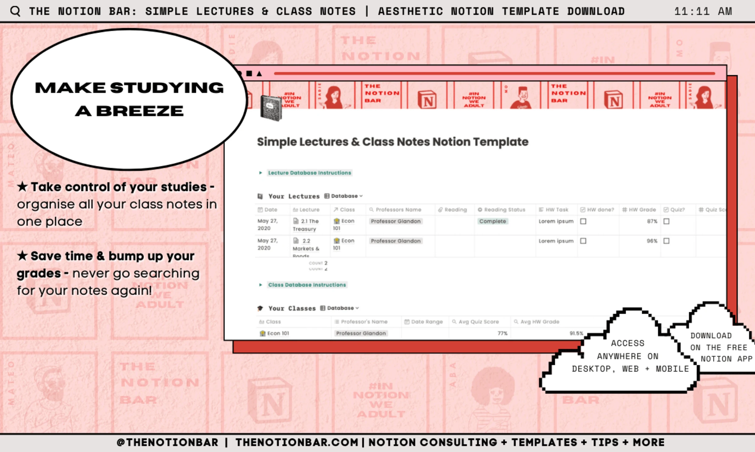 Simple College University Student Dashboard Lectures Class Notes 