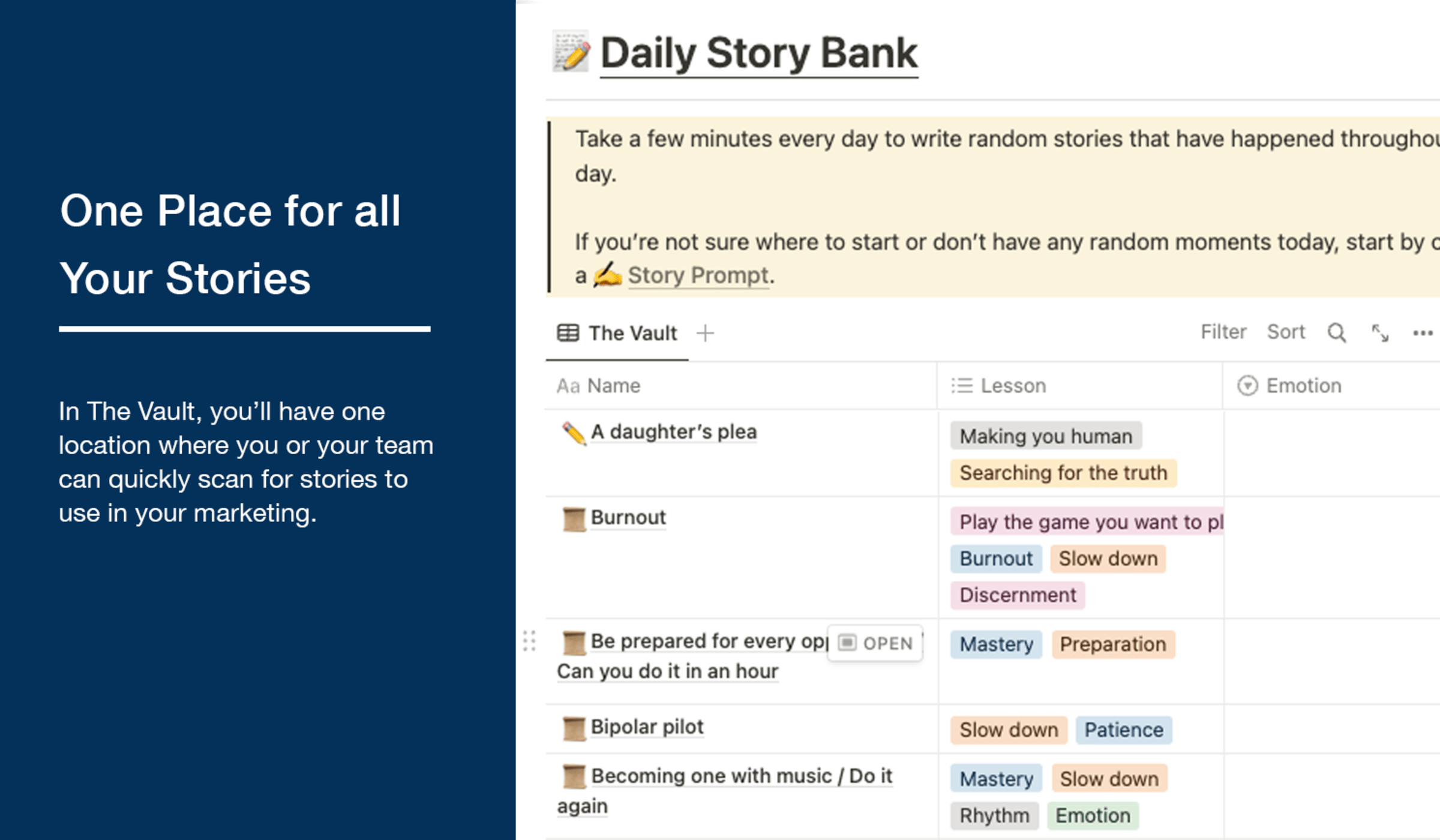 Story Bank Journal | Notion Everything