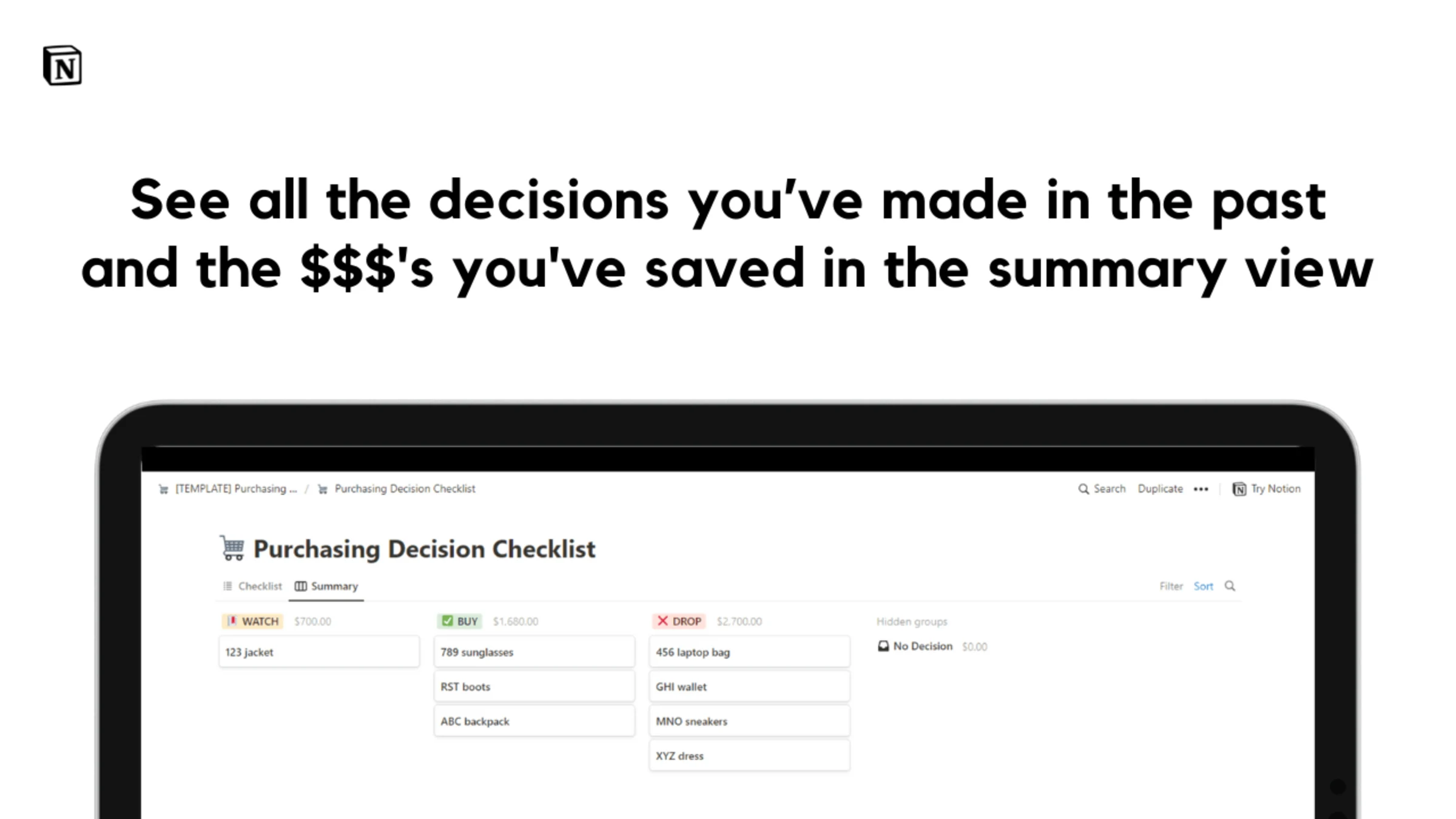 Purchasing Decision Checklist | Notion Everything