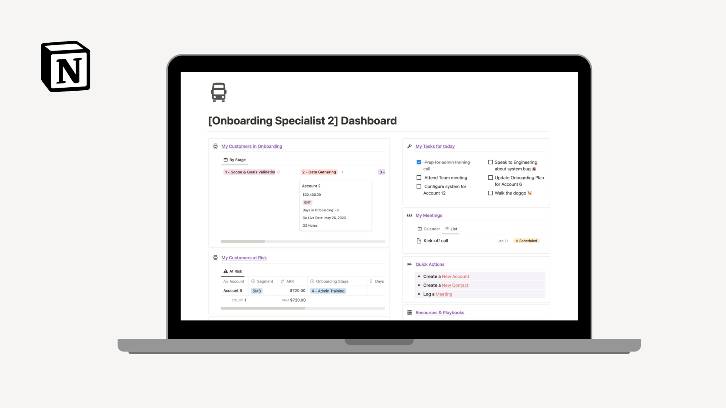 The SaaS Customer Onboarding Dashboard | Notion Everything
