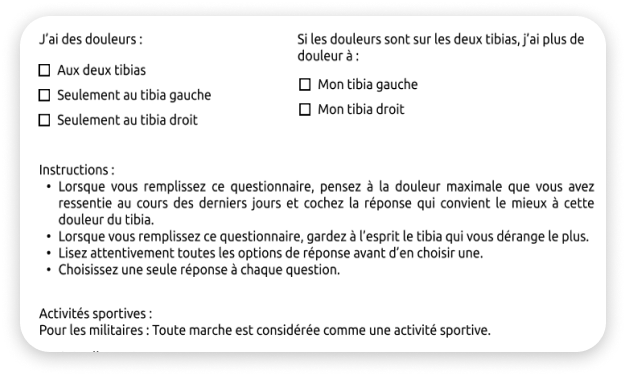 Medial Tibial Stress Syndrome score (MTSS score) pour les kinésithérapeutes