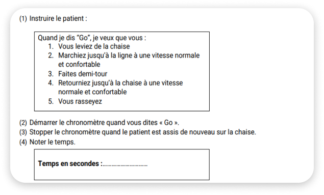Timed Up & Go test pour les kinésithérapeutes