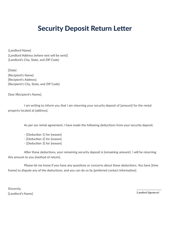 Security Deposit Return Letter | Template