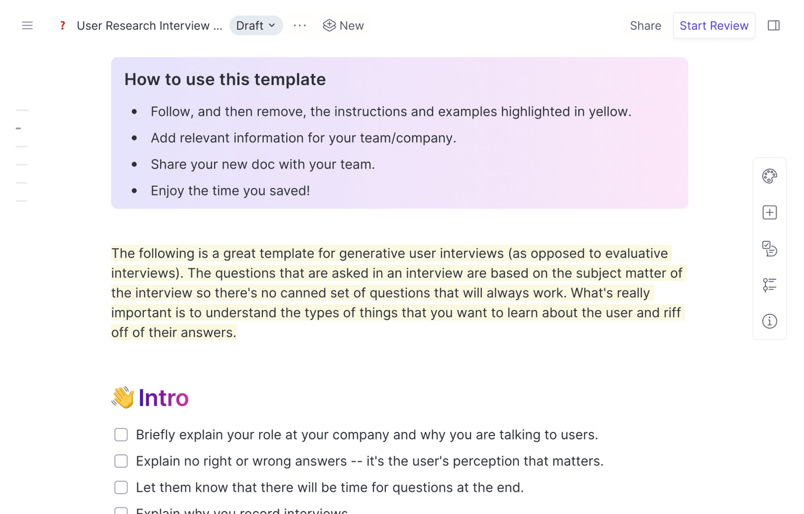 Almanac Template: UX Interview Toolkit Process