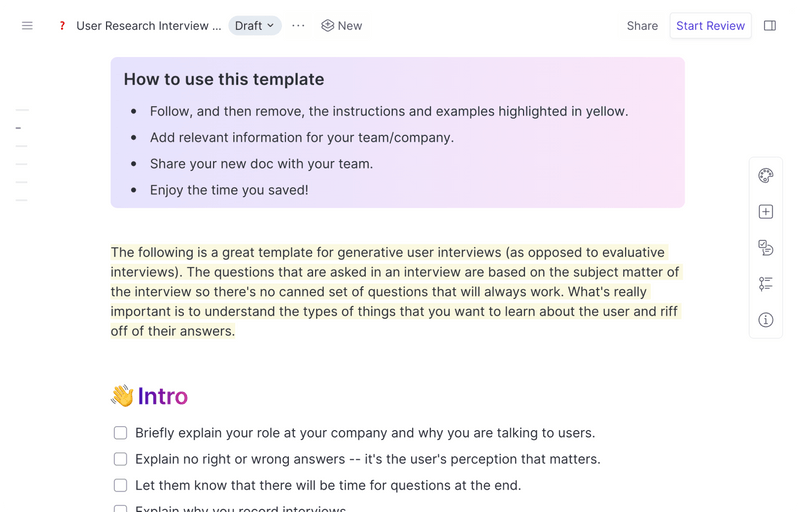 Almanac Template: UX Interview Toolkit Process
