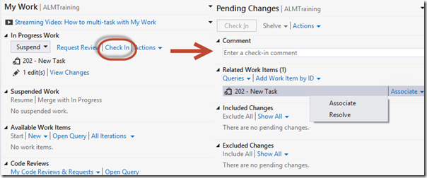 Changing the Default CheckIn Option to Associate in TFS 2012
