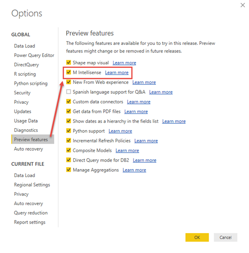 Intellisense Power Bi