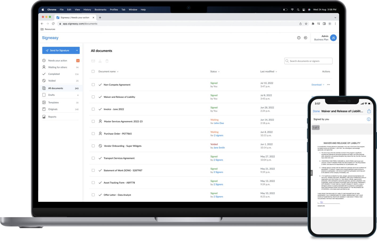 Electronic Signature to Sign Documents Online | Signeasy