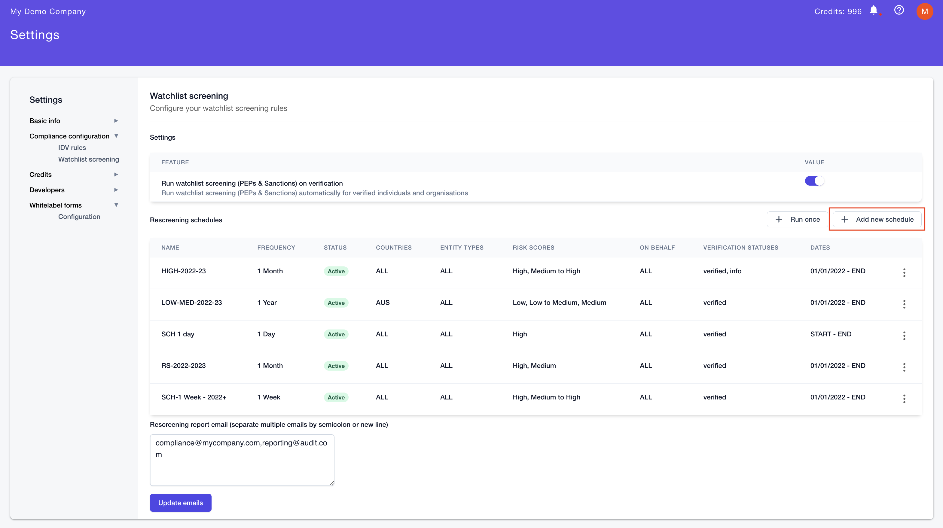 Set Up Rescreening Schedules