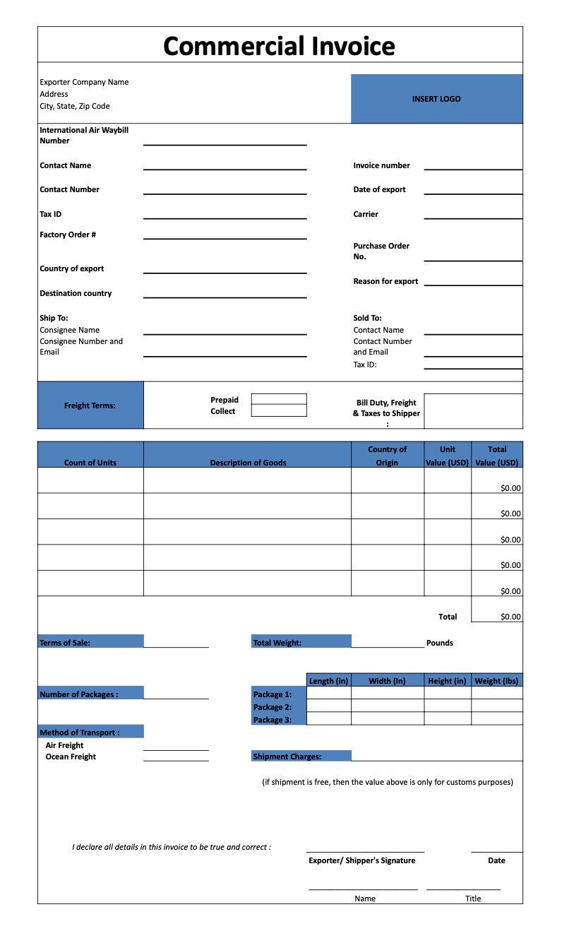 Download a Free Commercial Invoice Template | SignEasy
