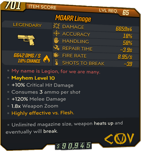 Linoge • Legendary - Pistol • BL3 | Lootlemon