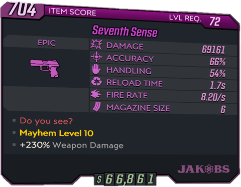 Seventh Sense (Epic) • Epic - Pistol • BL3 | Lootlemon