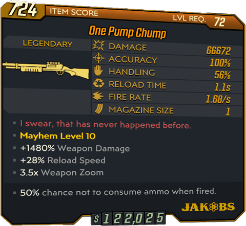 One Pump Chump • Legendary - Shotgun • BL3 | Lootlemon
