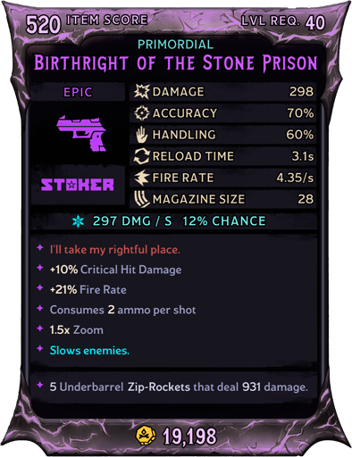 Birthright • TTWL – Epic Pistol | Lootlemon