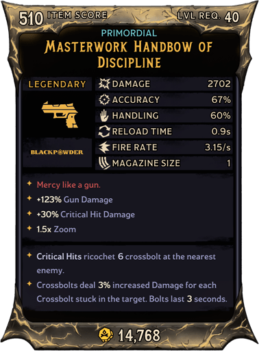 Masterwork Handbow • TTWL – Legendary Pistol | Lootlemon