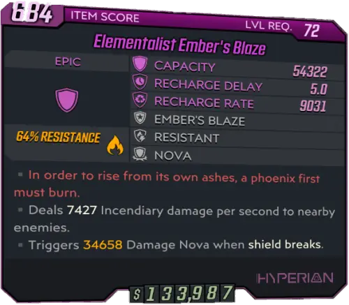 Ember's Blaze • BL3 – Epic Shield | Lootlemon