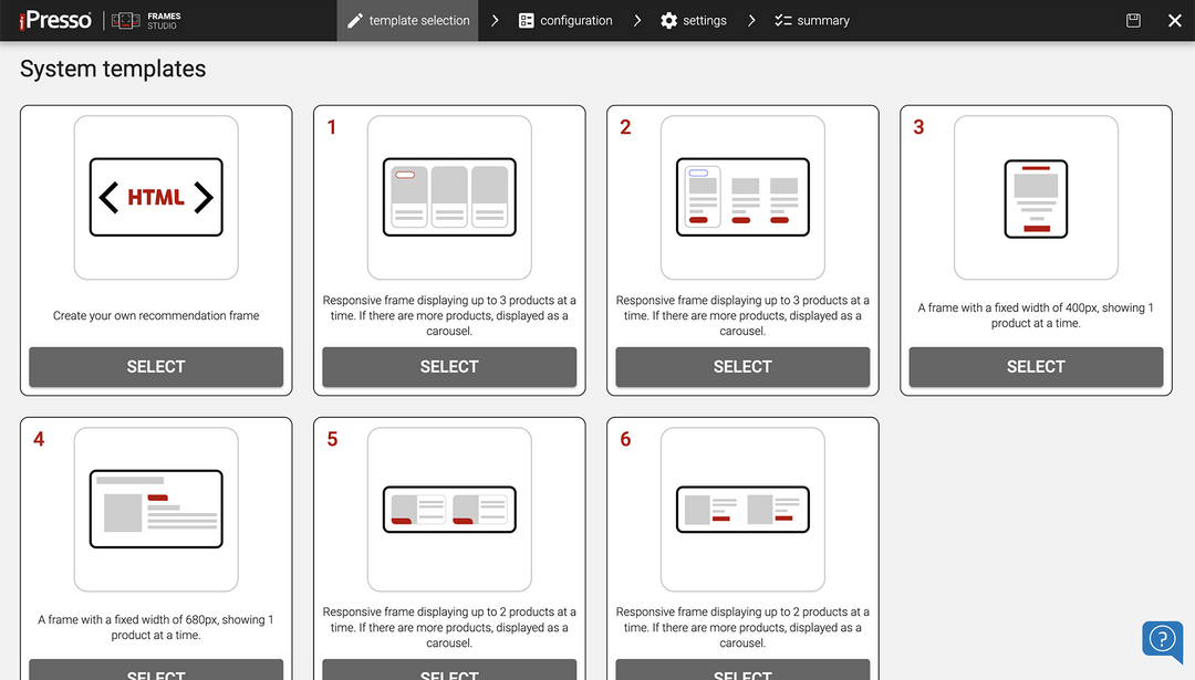 Recommendation frames not only for eCommerce