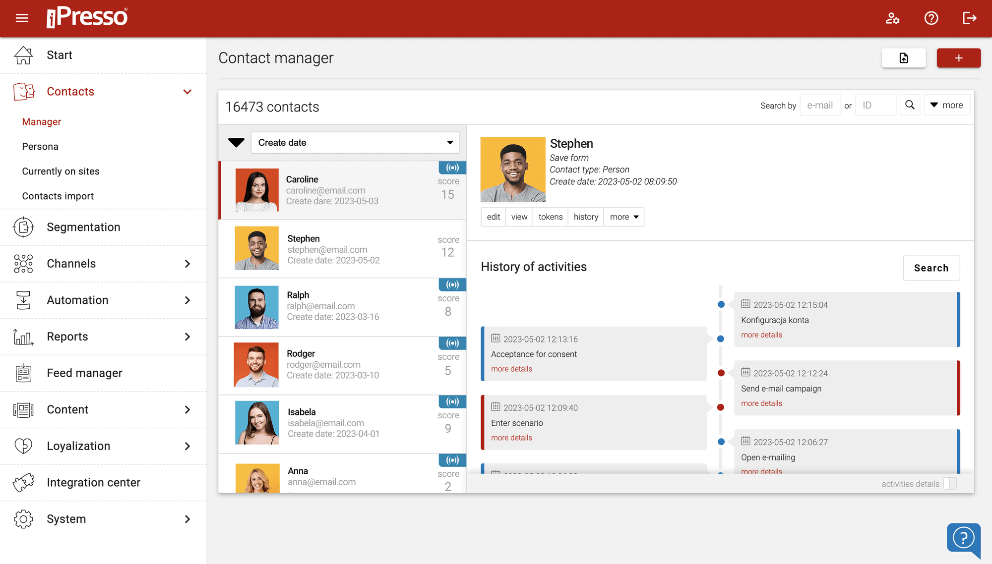 Contact database management