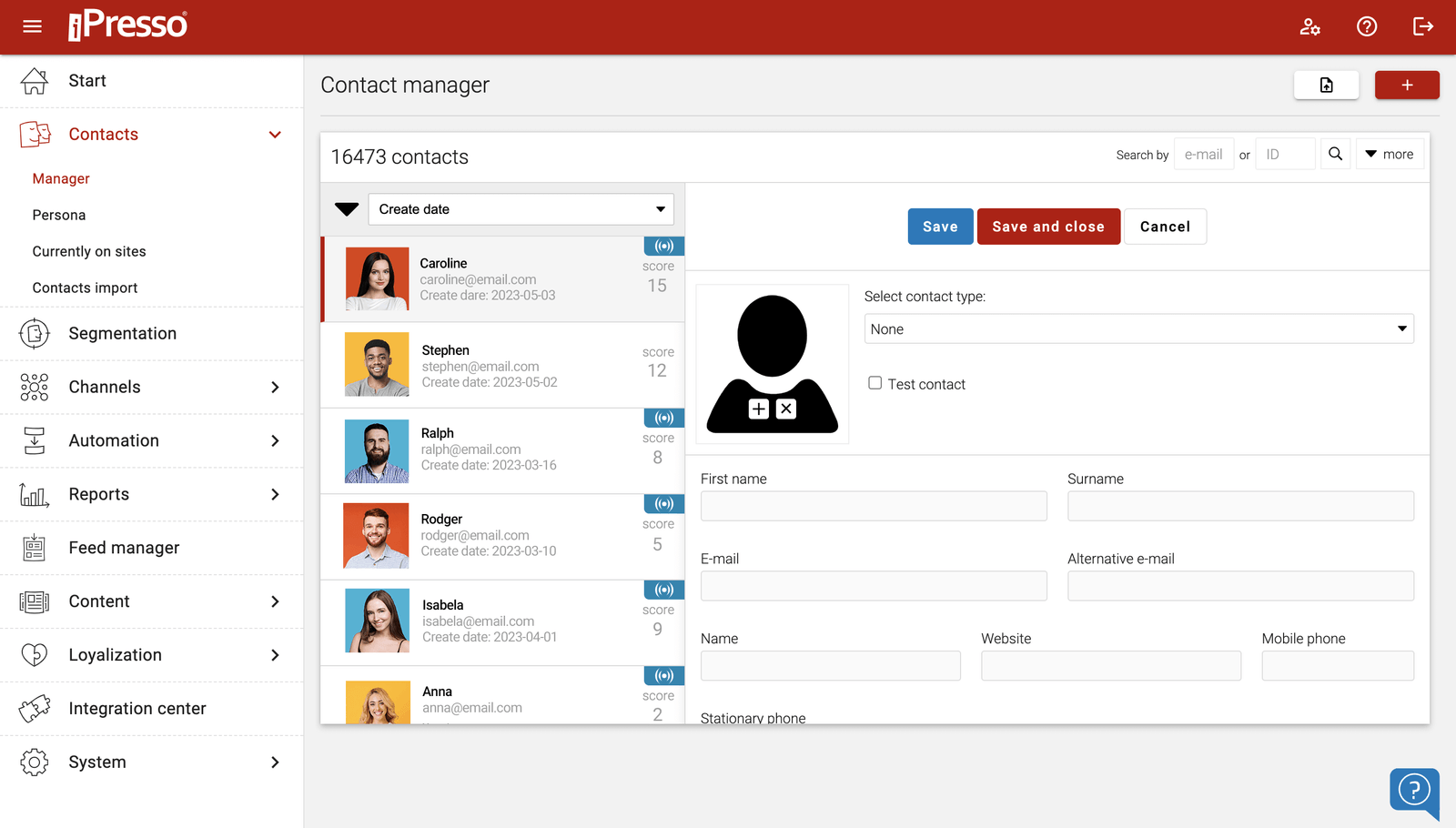 Contact database management
