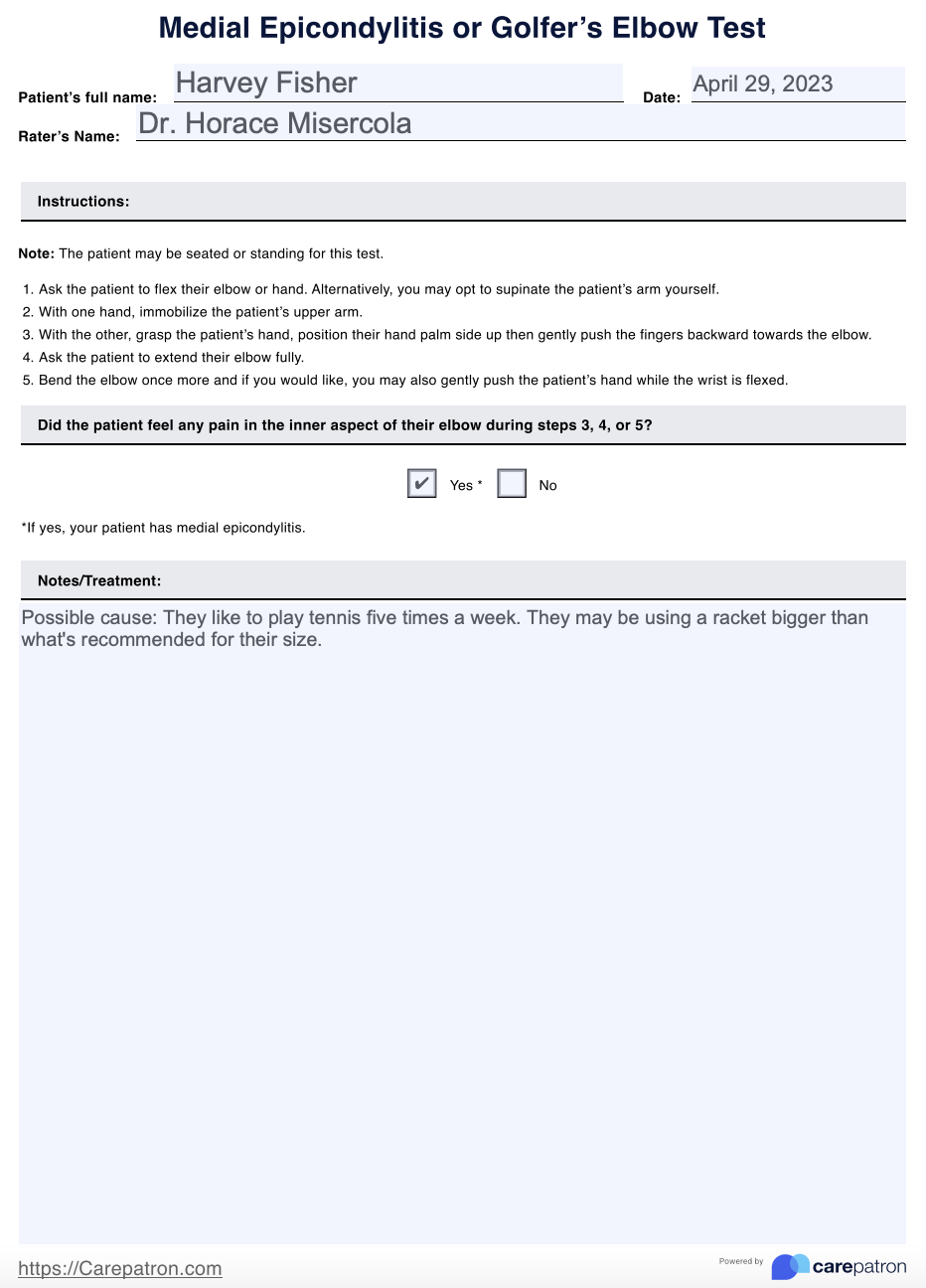 Medial Epicondylitis Test & Example | Free PDF Download
