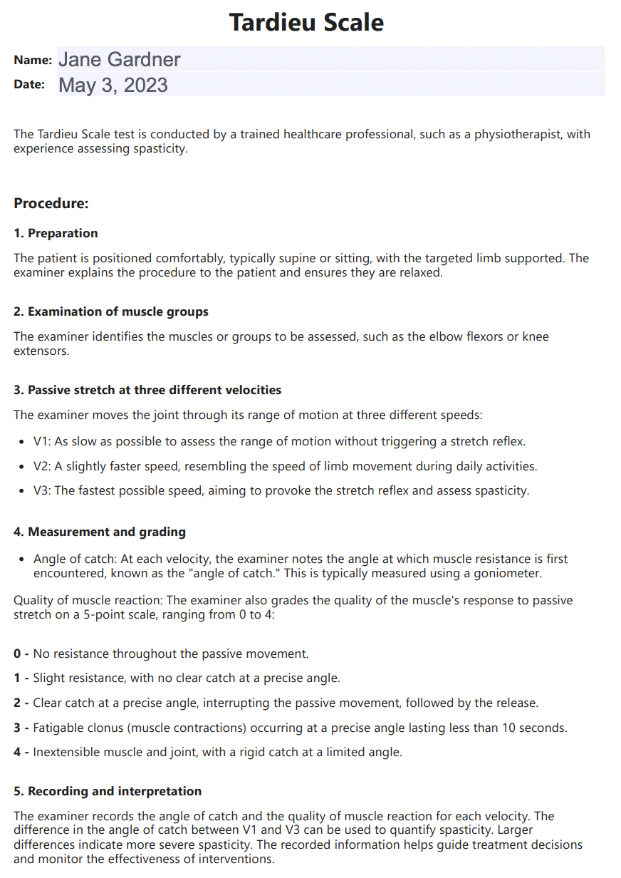 Tardieu Scale & Example | Free PDF Download