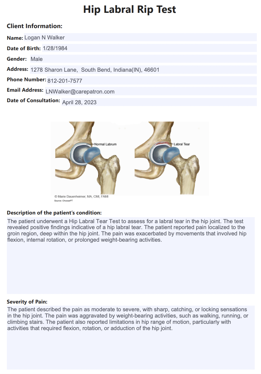 Hip Labral Tears Test & Example | Free PDF Download