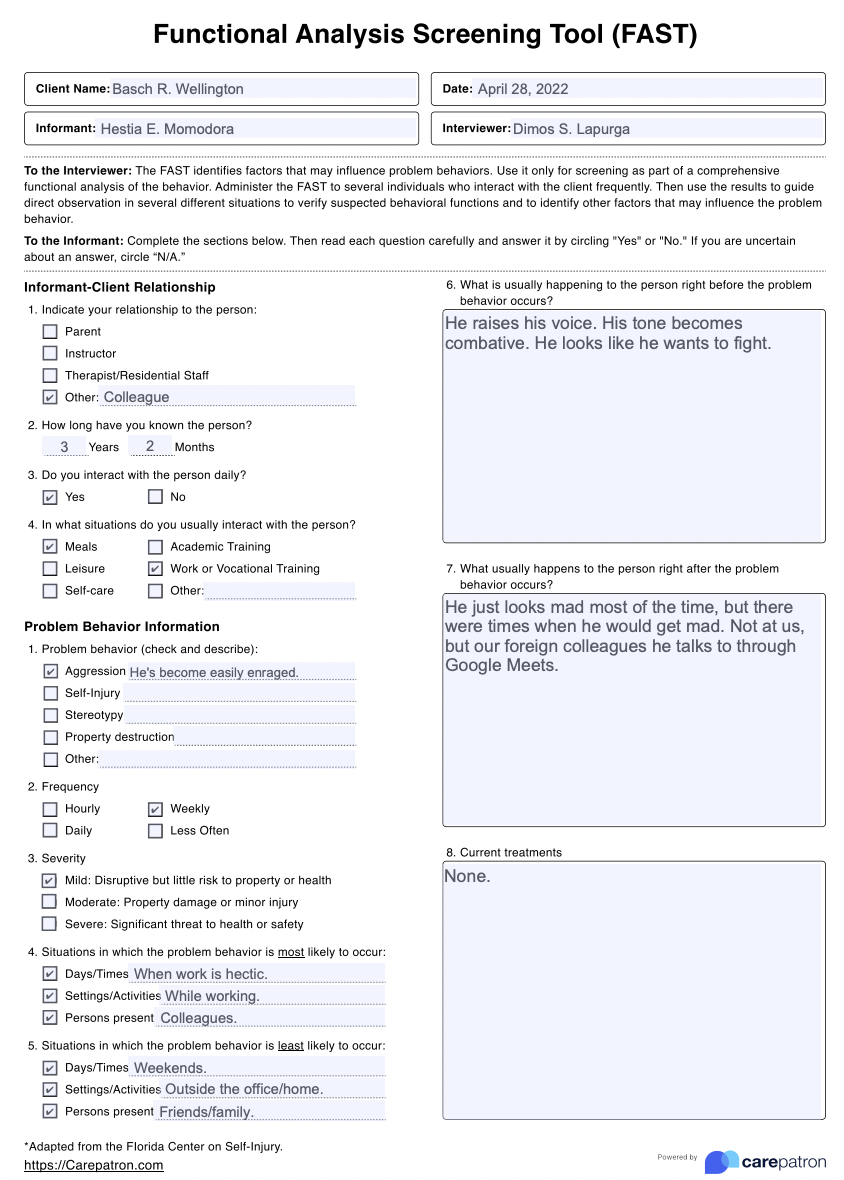 Functional Analysis Screening Tool (FAST) & Example | Free PDF Download