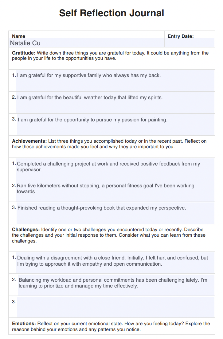 Self-Reflection Journal & Example | Free PDF Download