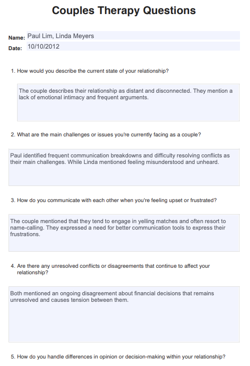 Couples Therapy Questions & Example | Free PDF Download