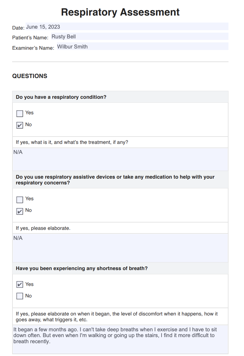 Respiratory Assessment & Example | Free PDF Download