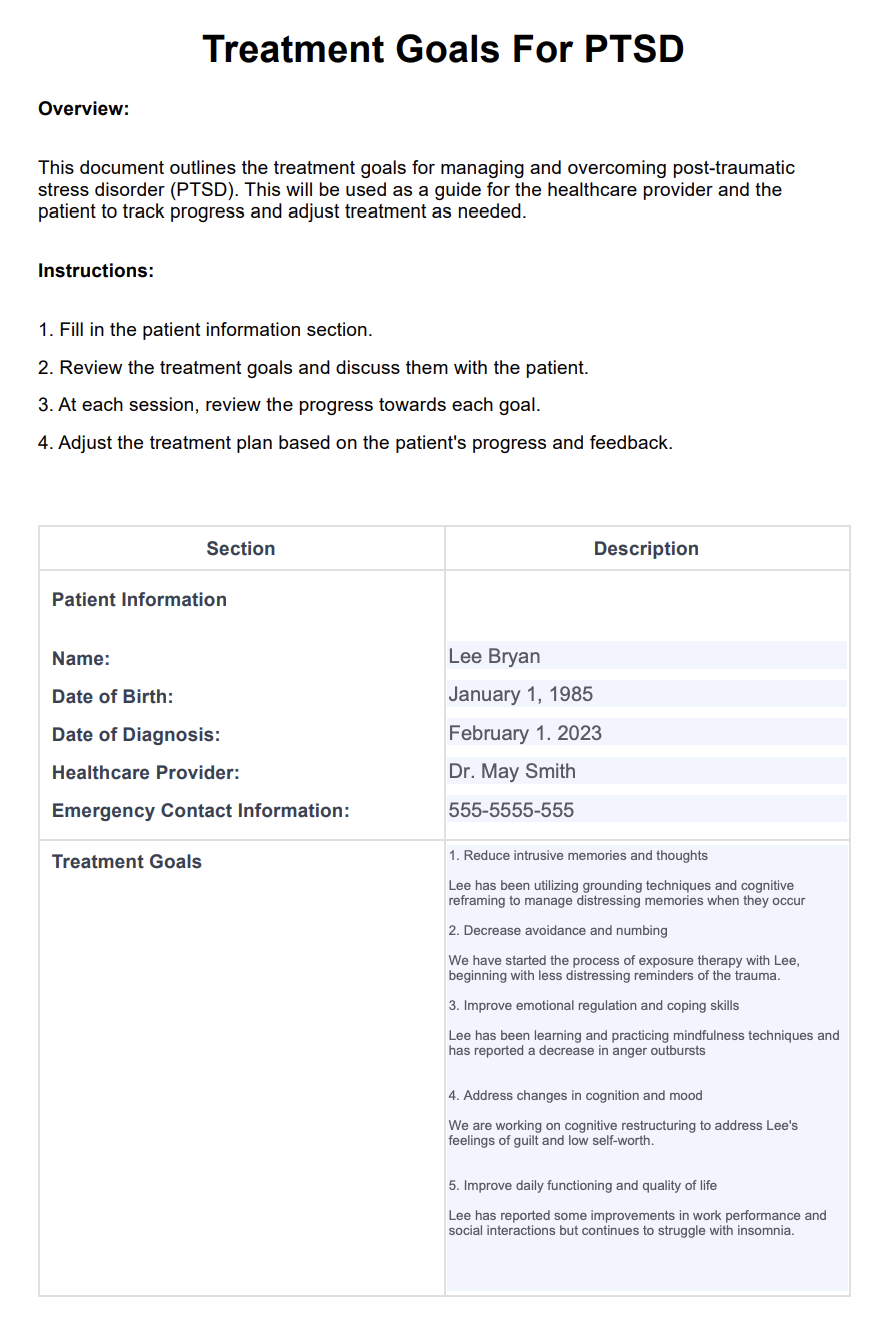 Treatment Goals For PTSD & Example | Free PDF Download