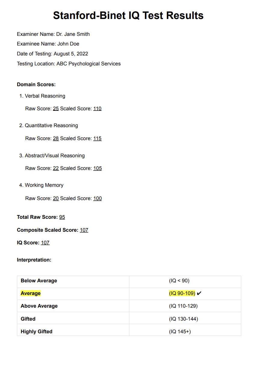 Stanford-Binet IQ Test & Example | Free PDF Download