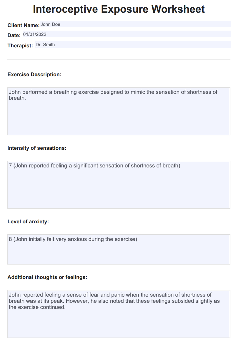 Interoceptive Exposure Worksheet & Example | Free PDF Download