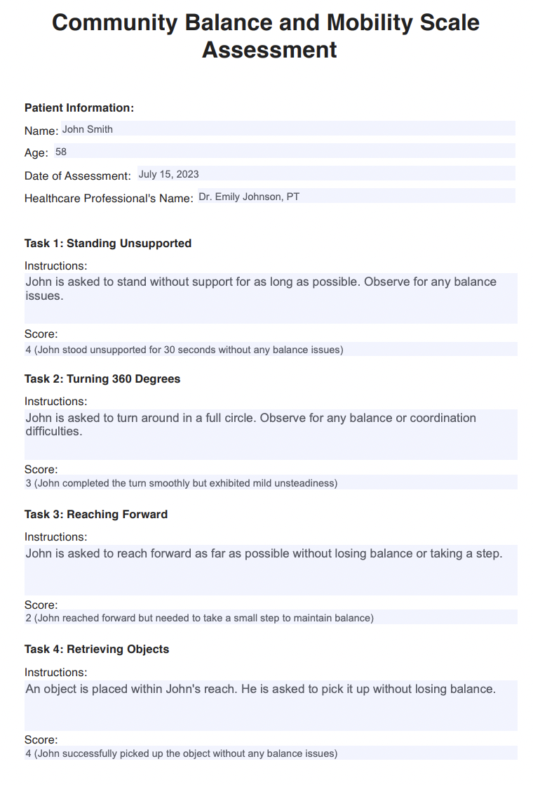 Community Balance and Mobility Scale & Example | Free PDF Download