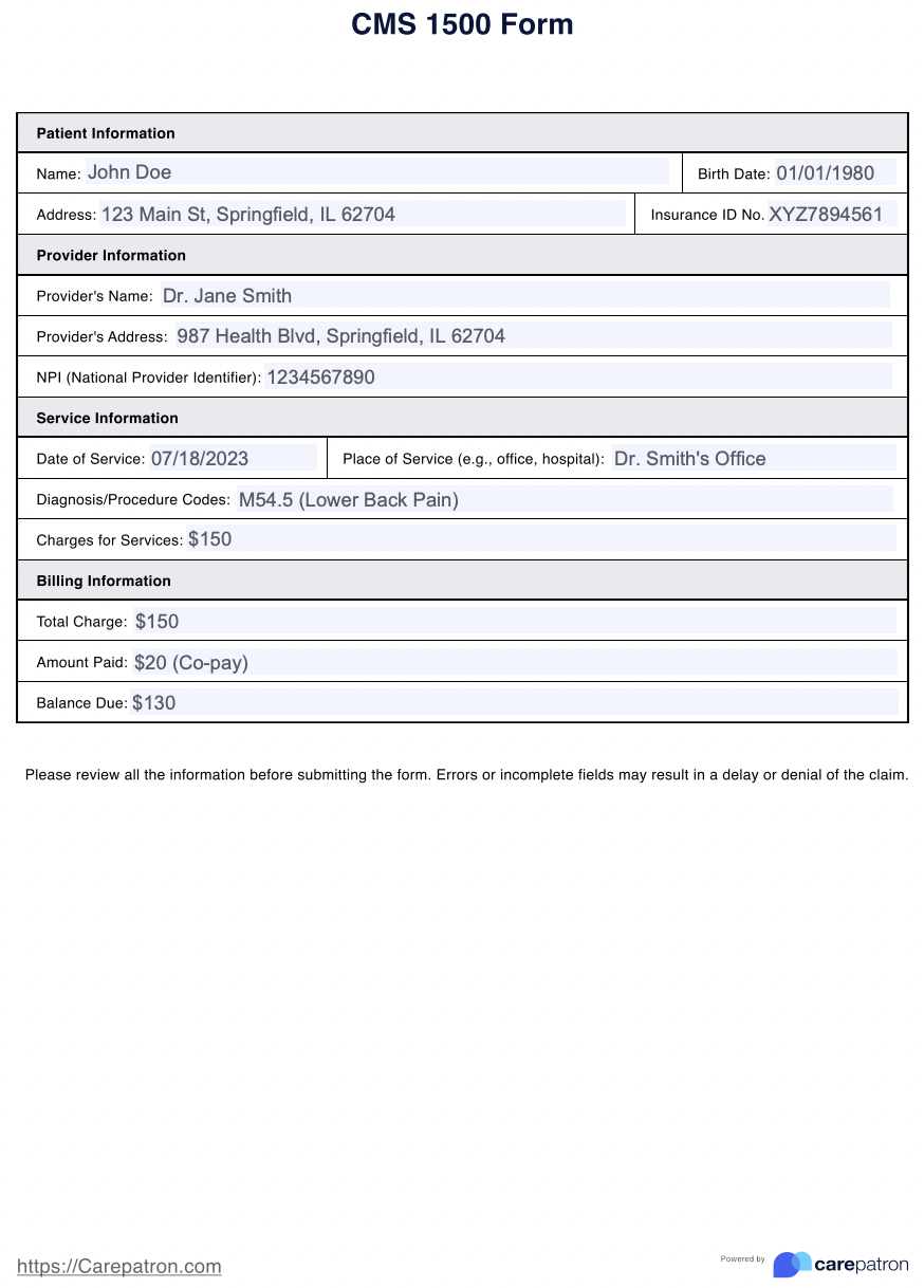 CMS 1500 Form & Example | Free PDF Download