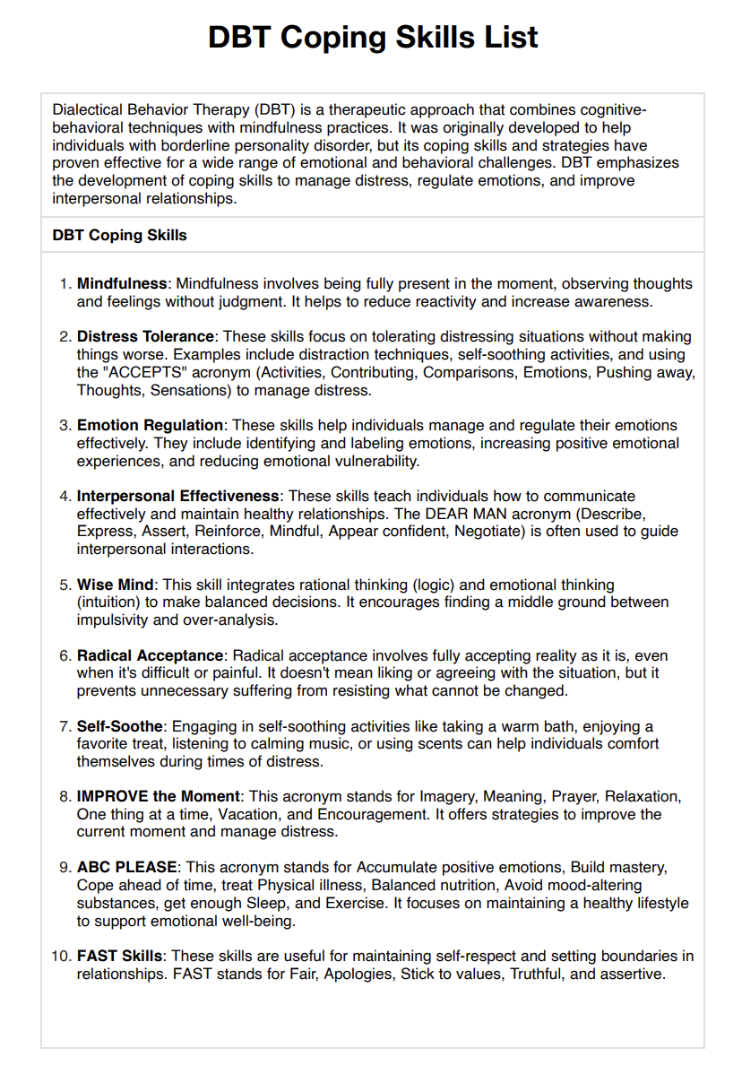 DBT Coping Skills List & Example | Free PDF Download