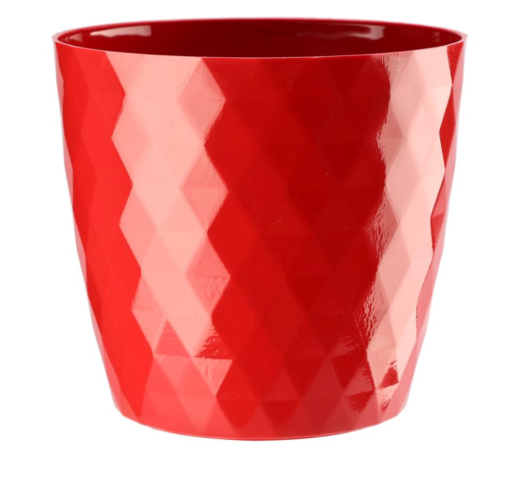 Red Crystal plastic plant pot cover without drainage holes.