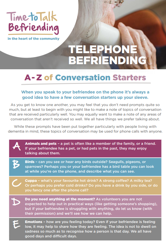 Time To Talk Befriending Charity Resources